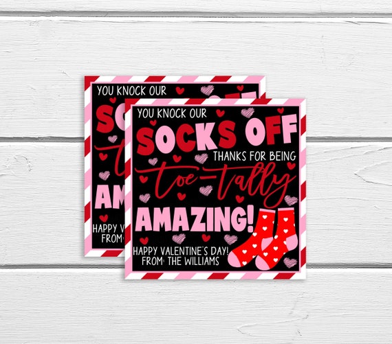 Valentine's Day Sock Gift Tags, Editable Fuzzy Socks, Pedi Gift Tag ...