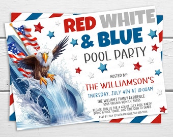 4th of July Pool Party Invitation, Independence Day Pool Party Invite ...