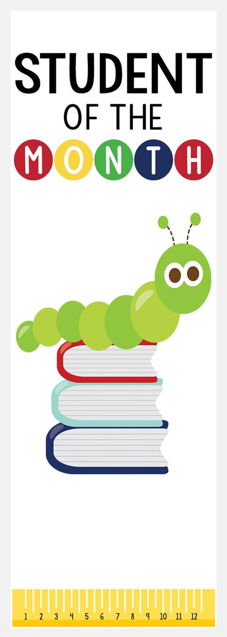 Student of the Month Bookworm Bookmarks. Printable Digital Download PNG ...