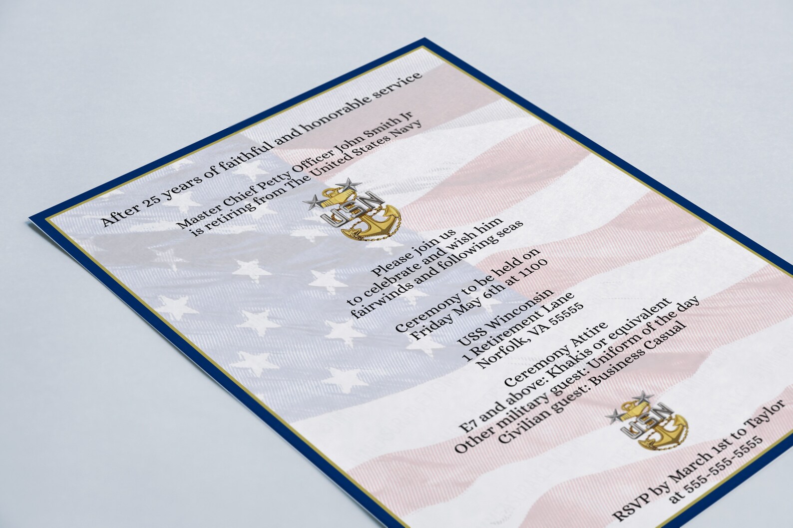 Editable E9 Master Chief Retirement Invitation, DIY US Navy Retirement ...