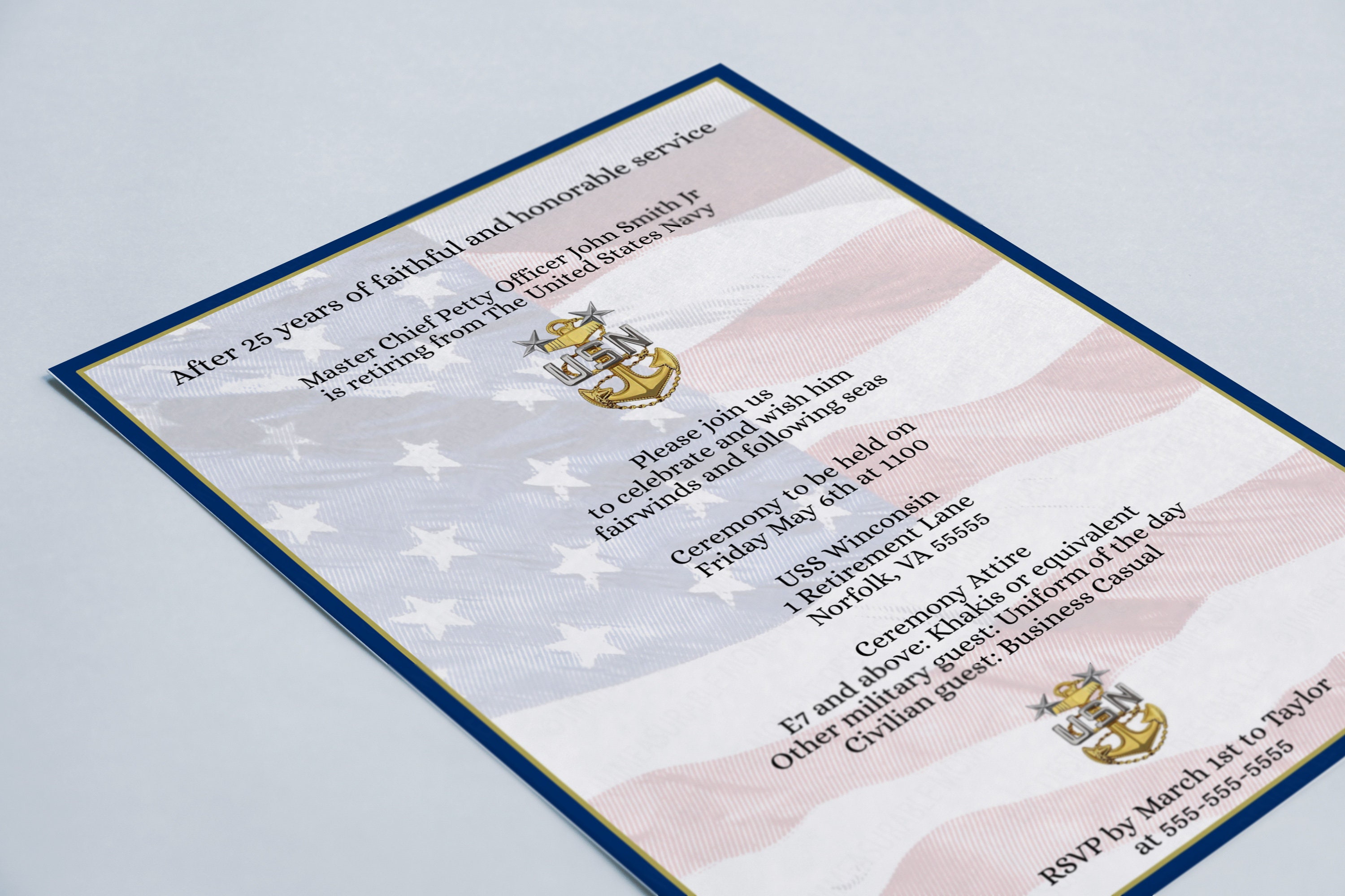Editable E9 Master Chief Retirement Invitation, DIY US Navy Retirement ...