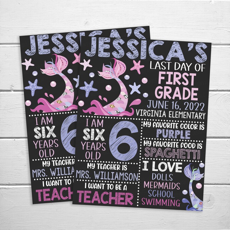 Editable Mermaid Last Day of School Sign First Day of School - Etsy