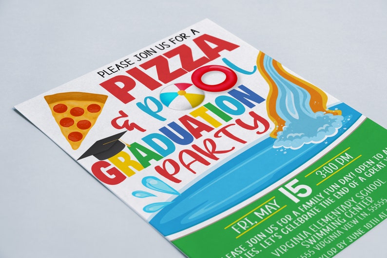 Pizza Pool Party Graduation Invitation Splish Splash Summer - Etsy