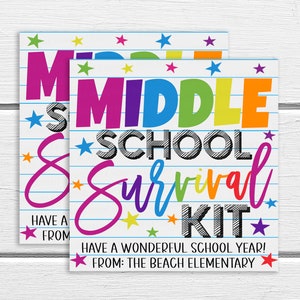Middle School Survival Kit Gift Tag, Printable Editable Gift Bag ...