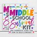 Middle School Survival Kit Gift Tag, Printable Editable Gift Bag ...