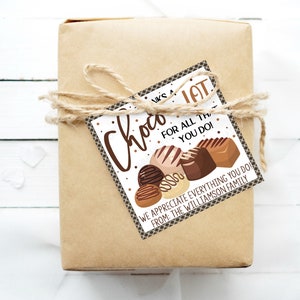 EDITABLE Chocolate Appreciation Gift Tag, Favor Tag, Employee Teacher ...
