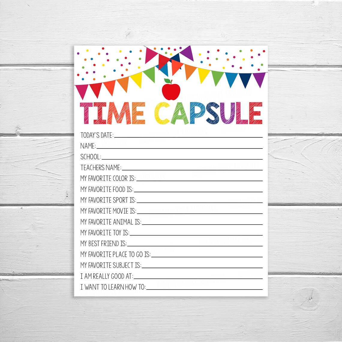 Time Capsule Printable, Kids Student Memory Sheet, School Questionnaire ...