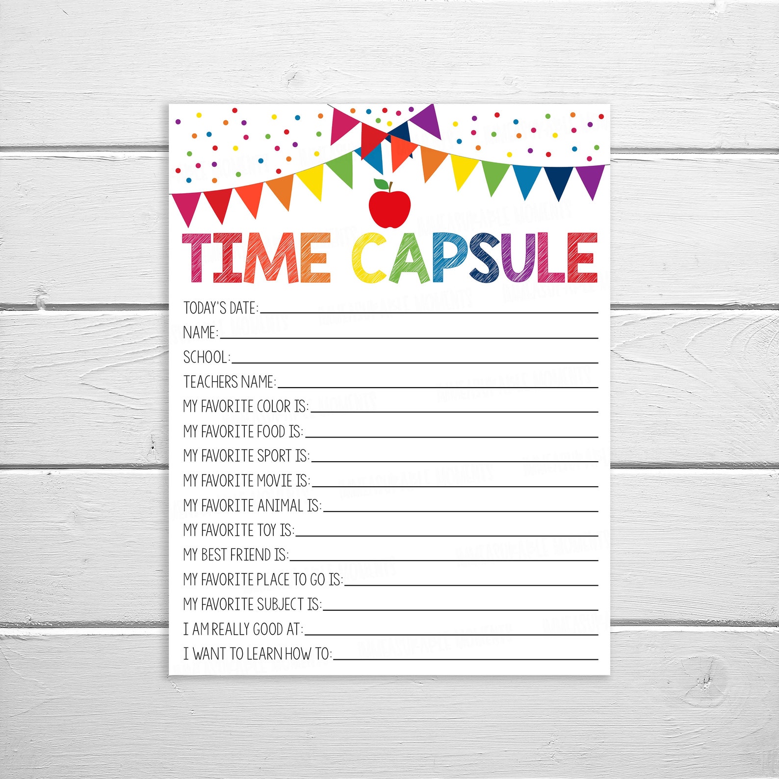 Time Capsule Printable Kids Student Memory Sheet School - Etsy