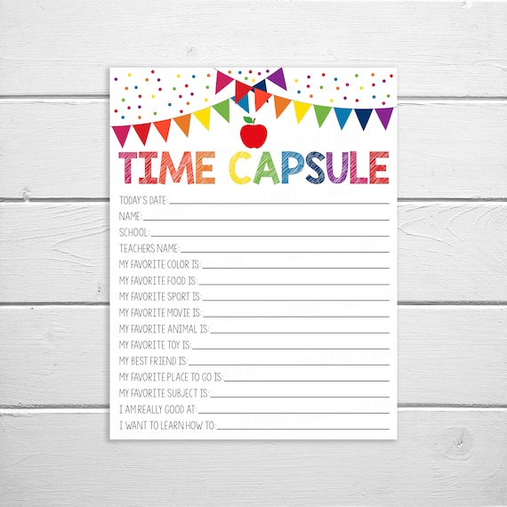 Time Capsule Printable Kids Student Memory Sheet School - Etsy