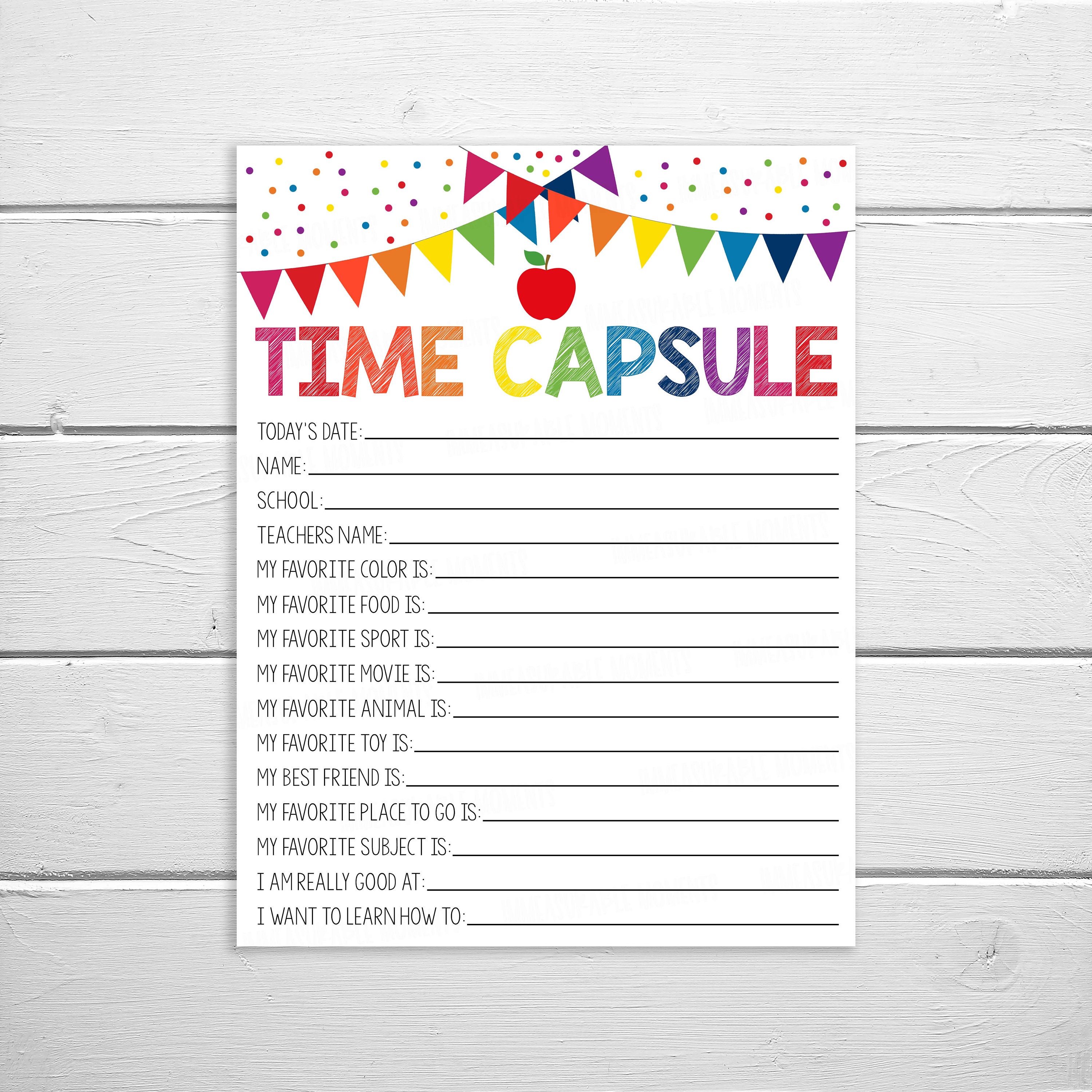 Time Capsule Sheet Kindergarten Time Capsule – SupplyMe