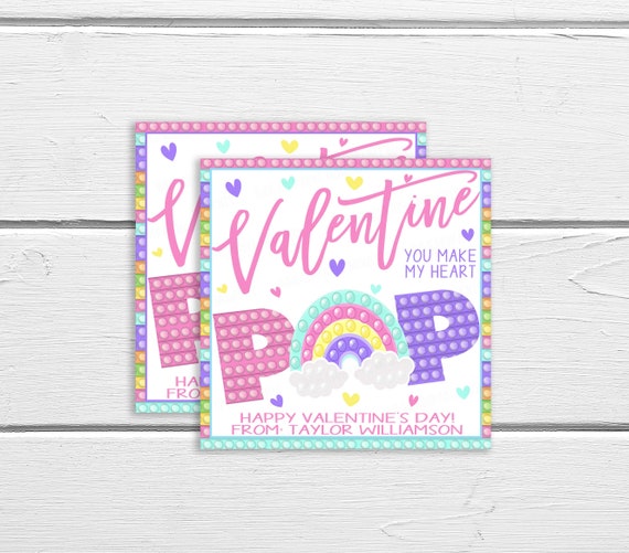 Valentine Rainbow Pop It Gift Tags, Editable Pop It Gift Tag, Fidget ...