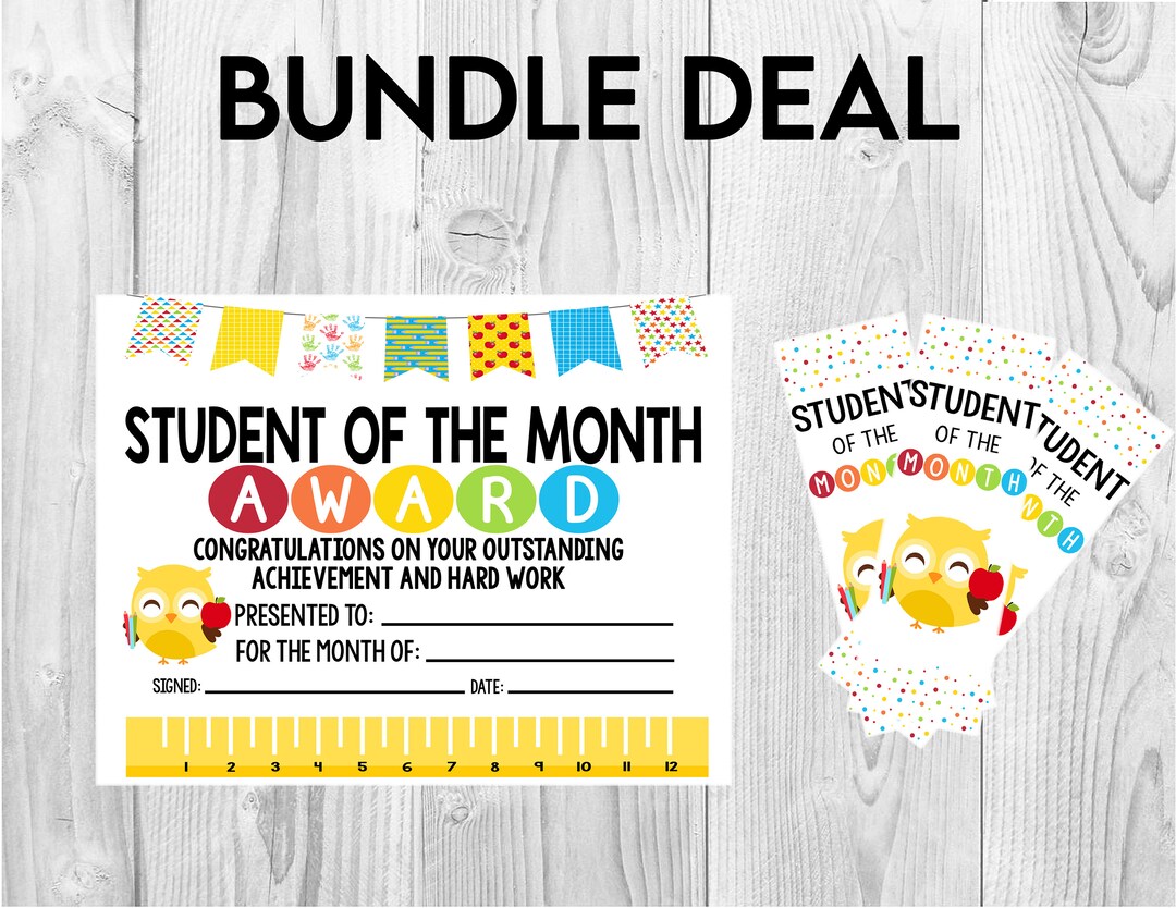 Student of the Month Bundle. Award Certificate and Bookmarks. Digital ...
