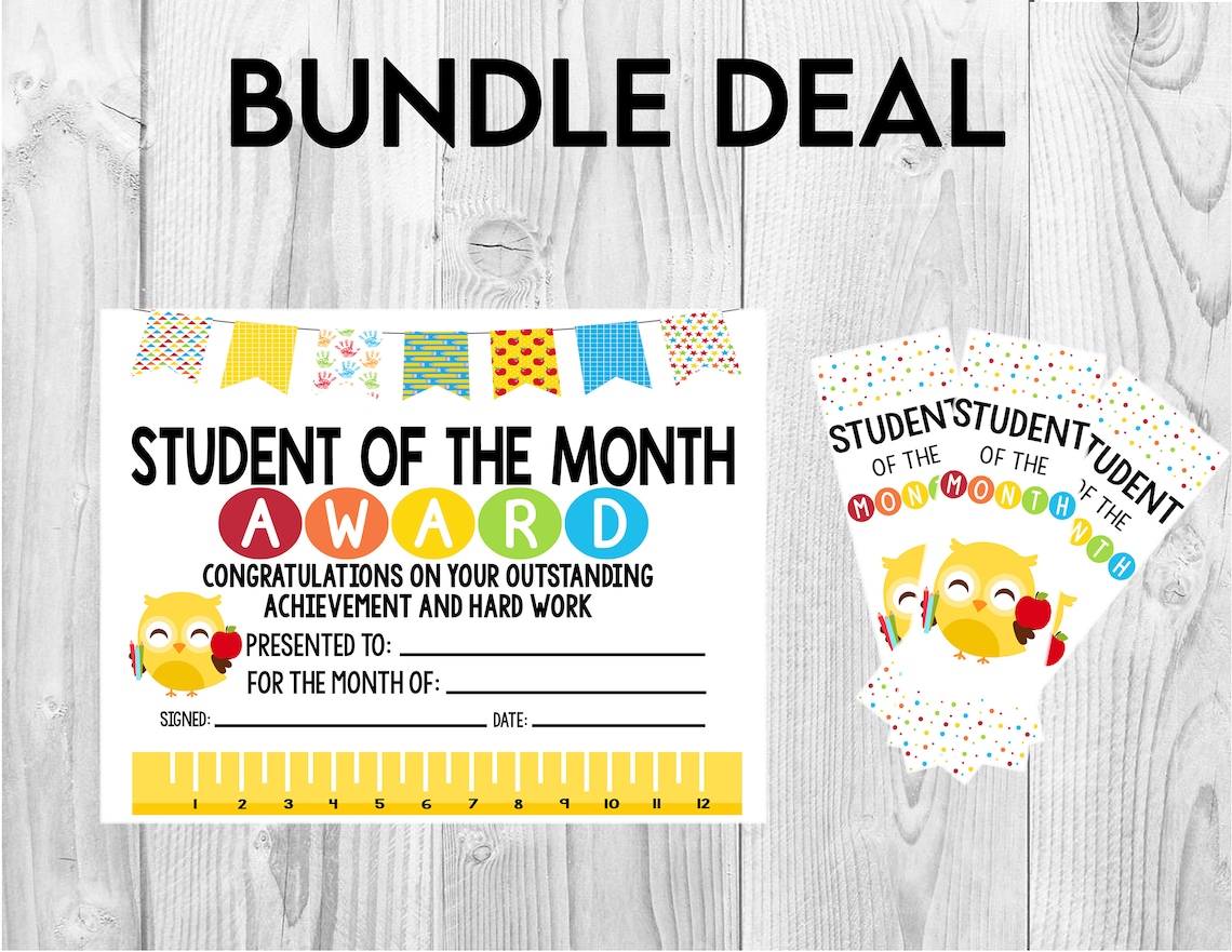 Student of the Month Bundle. Award Certificate and Bookmarks. - Etsy