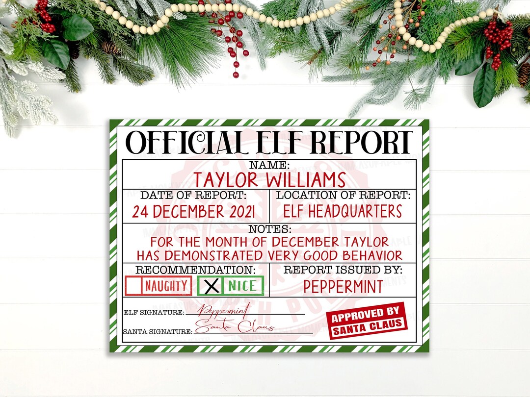 Official Elf Report, Editable Elf Report Card, Finial Elf Report, Nice ...
