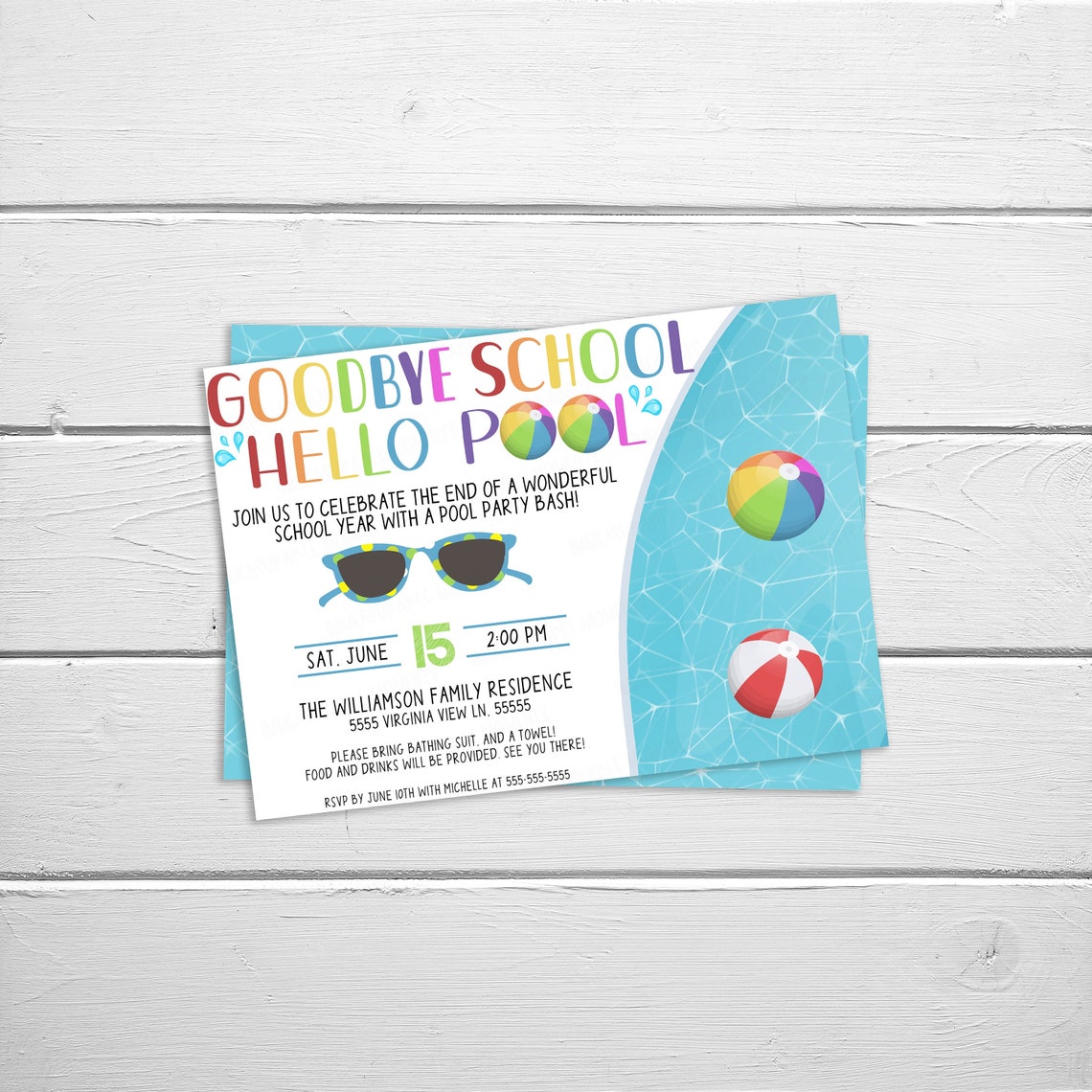 Goodbye School Hello Pool Invitation End of School Year Party - Etsy