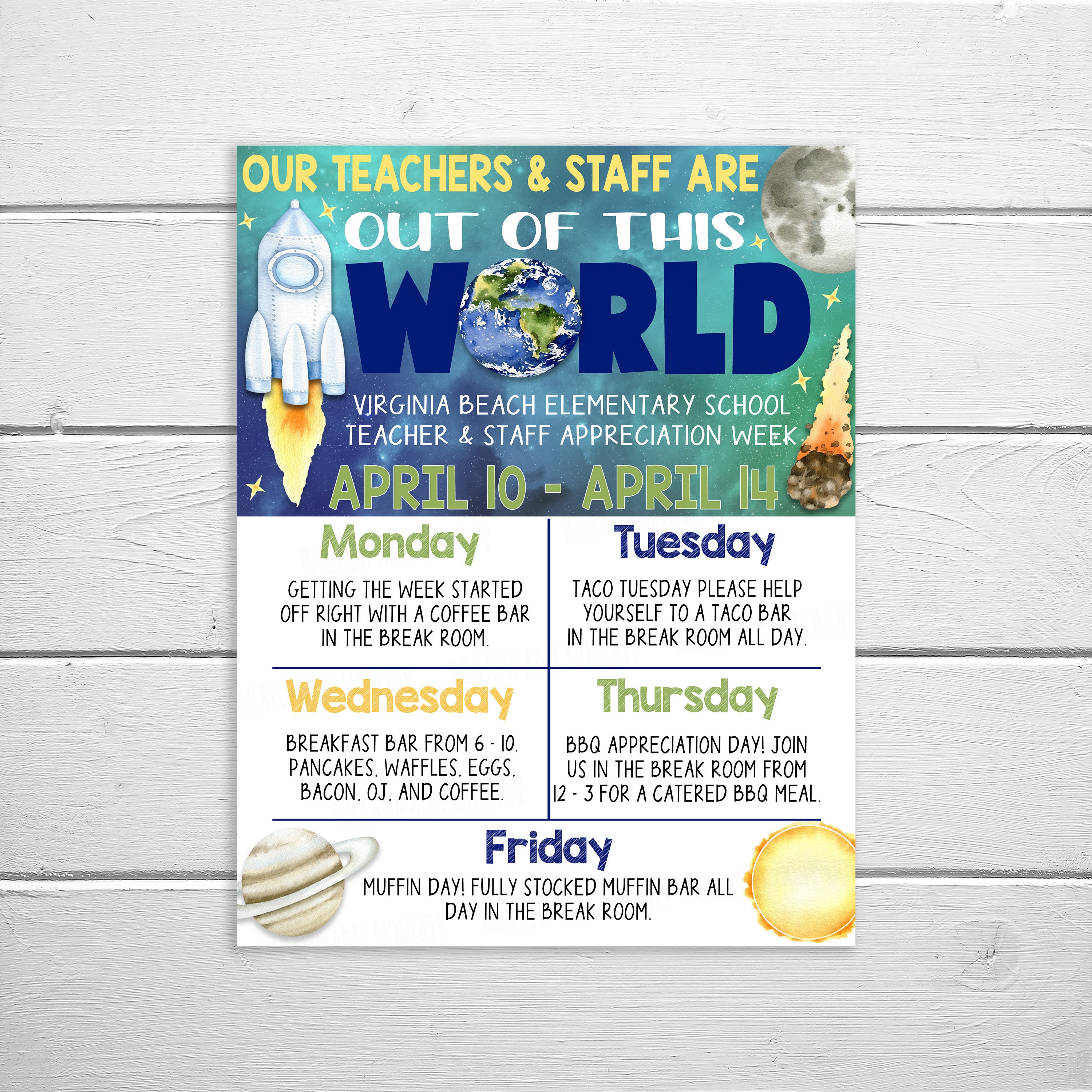 Space Teacher Appreciation Week Itinerary, Out of This World Space ...