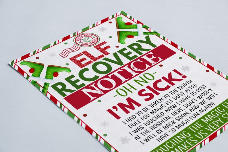 Editable Elf Recovery Notice Printable Oh No I'm Sick - Etsy