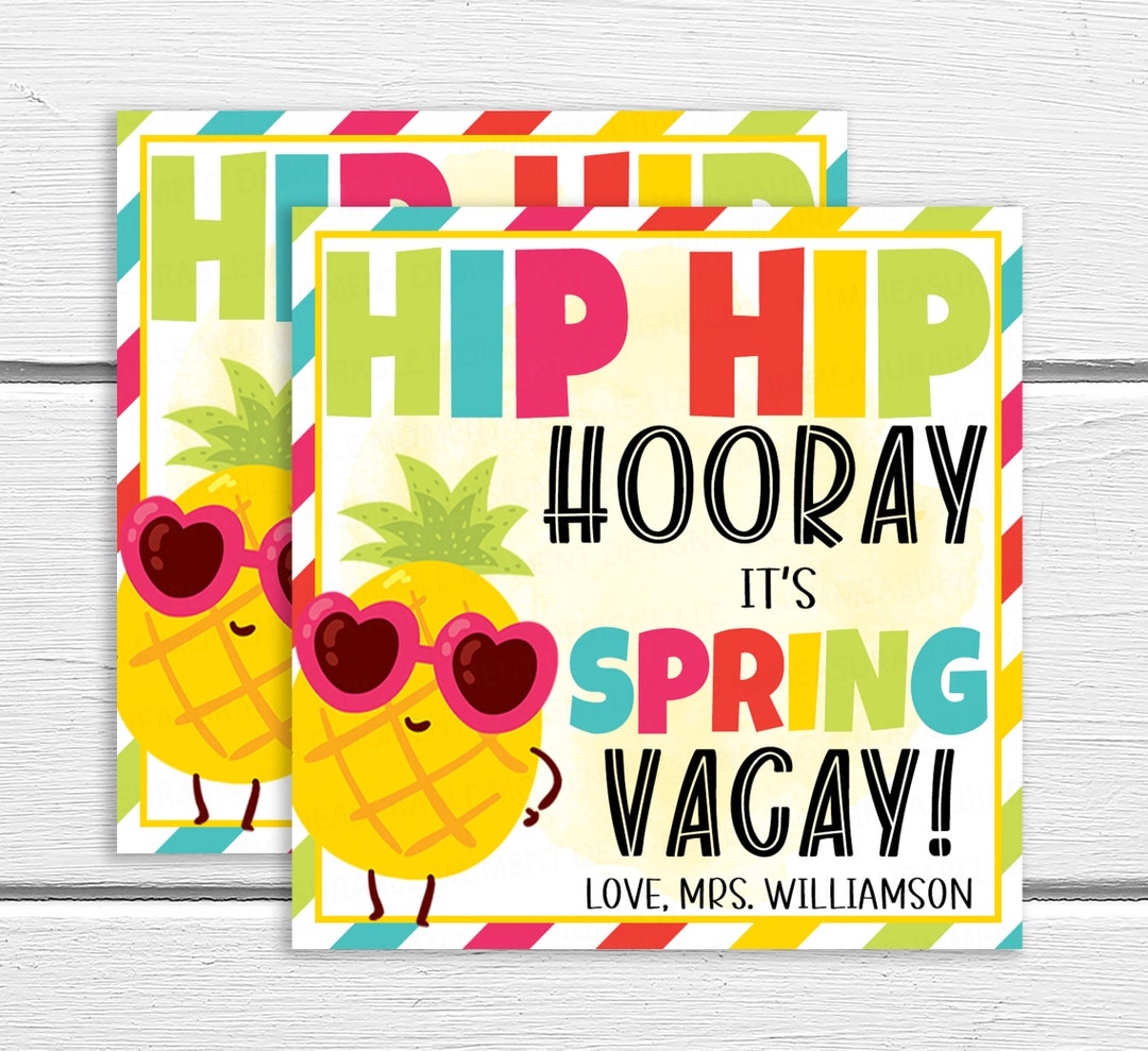 Hip Hip Hooray Spring Vacay, Teacher Gift Thank You Tag Tropical Beach ...