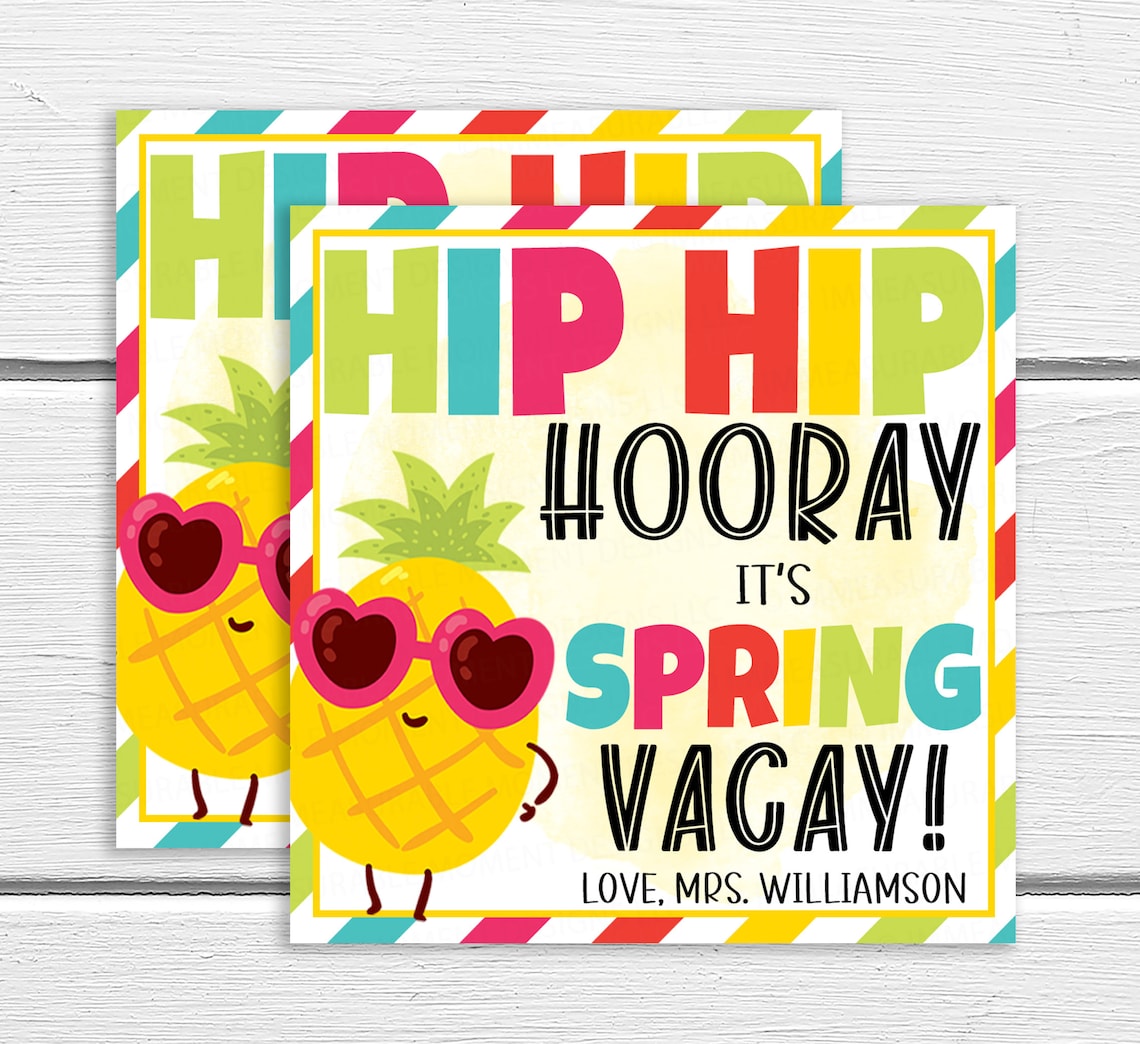 Hip Hip Hooray Spring Vacay, Teacher Gift Thank You Tag Tropical Beach ...
