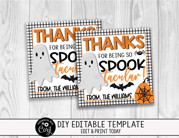 EDITABLE Halloween Gift Tag Spook-tacular, Spooktacular Favor Tag ...