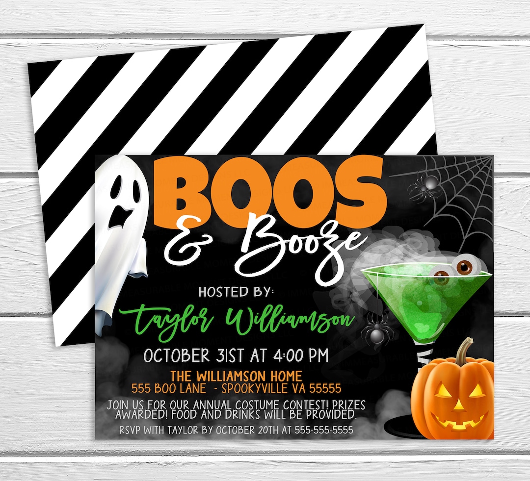 Halloween Boos and Booze Invitation, Couples Costume Cocktails Adult ...