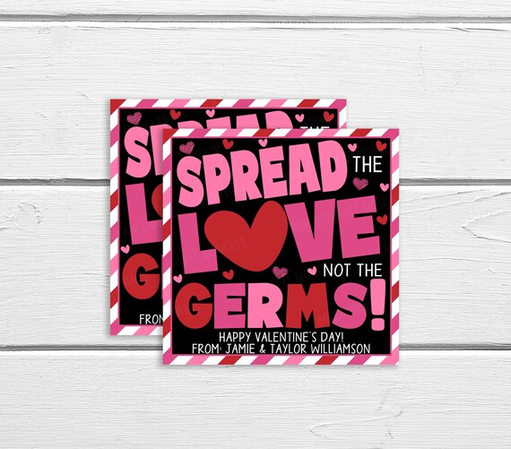 Valentine's Hand Sanitizer Gift Tag, Editable Spread Love Not Germs ...