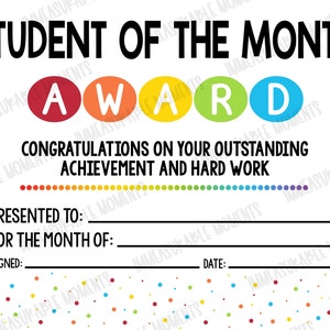 Student of the Month Award Certificate Colorful Dots - Etsy