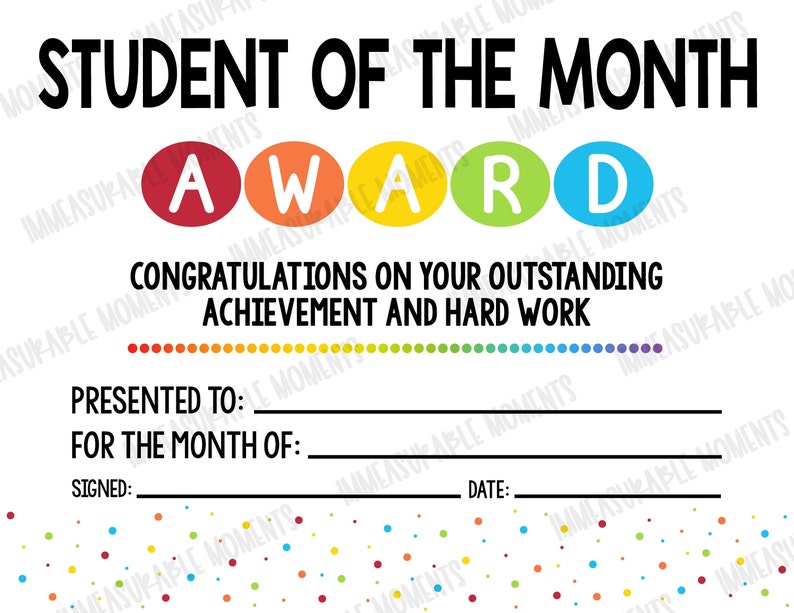 Student of the Month Award Certificate Colorful Dots - Etsy