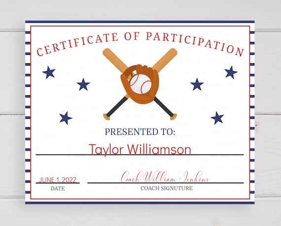 Editable Baseball Certificate, End Of Season Award, Baseball Team Party ...