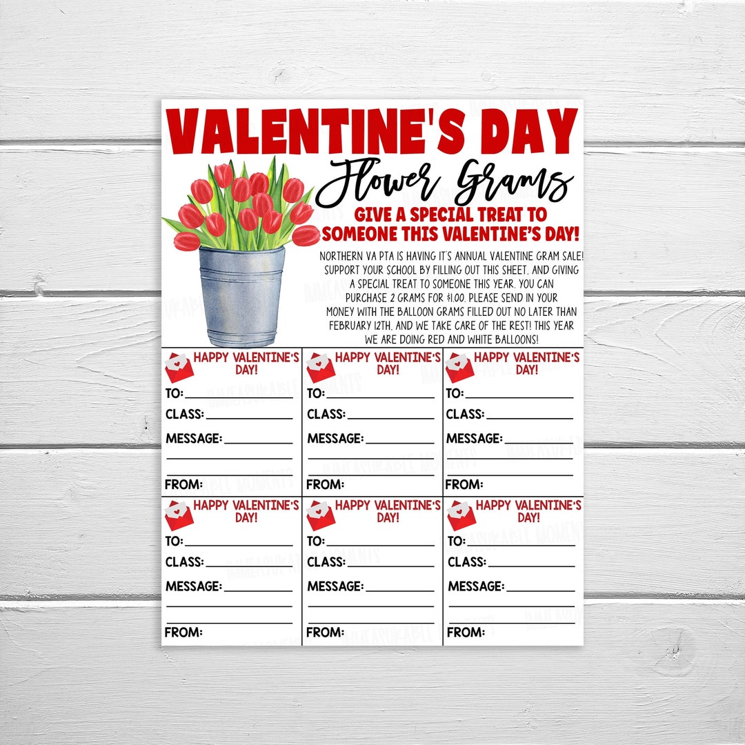 Valentine's Day Gram Flyer, Editable Treat Gram Fundraiser, Balloon ...