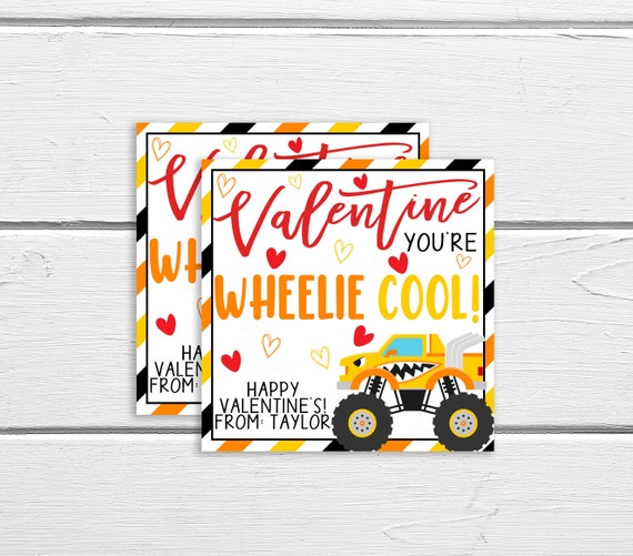 Valentine Monster Truck Gift Tags, Editable Truck Tag, Valentine You're ...