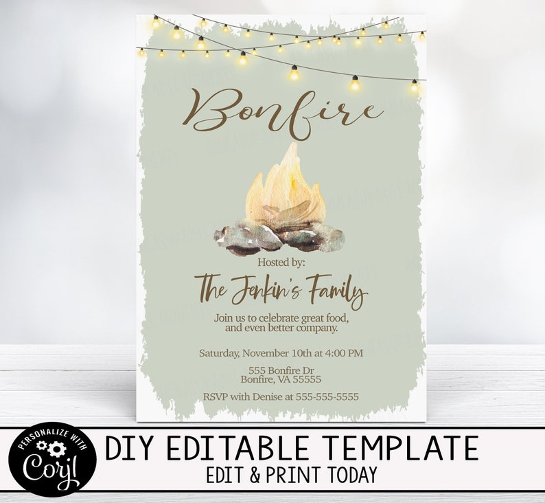 EDITABLE Bonfire Invitation Card S'more Wedding Bridal - Etsy