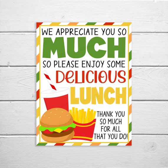 Lunch Thank You Sign, We Appreciate You So Much Enjoy Lunch, Staff ...