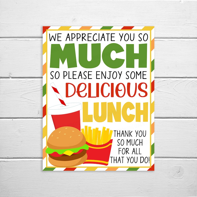 Lunch Thank You Sign We Appreciate You so Much Enjoy Lunch | Etsy