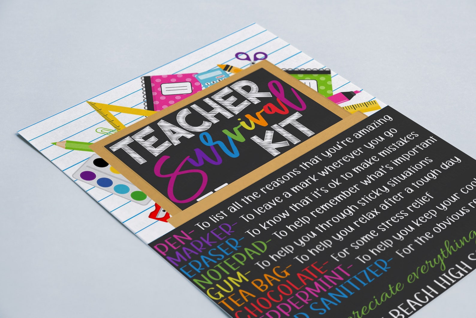 Teacher Survival Kit Gift Tag, Back to School Gift for Teachers ...