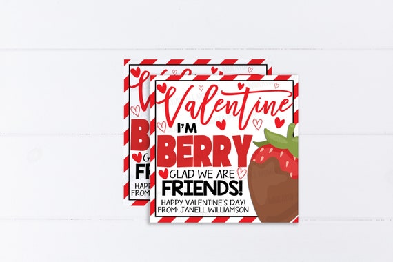 Valentine Strawberry Gift Tags, Editable Chocolate Covered Strawberry ...