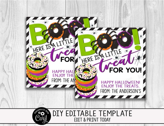 EDITABLE Halloween Gift Tag, Boo Gift Tag, Boo Here's a little treat ...
