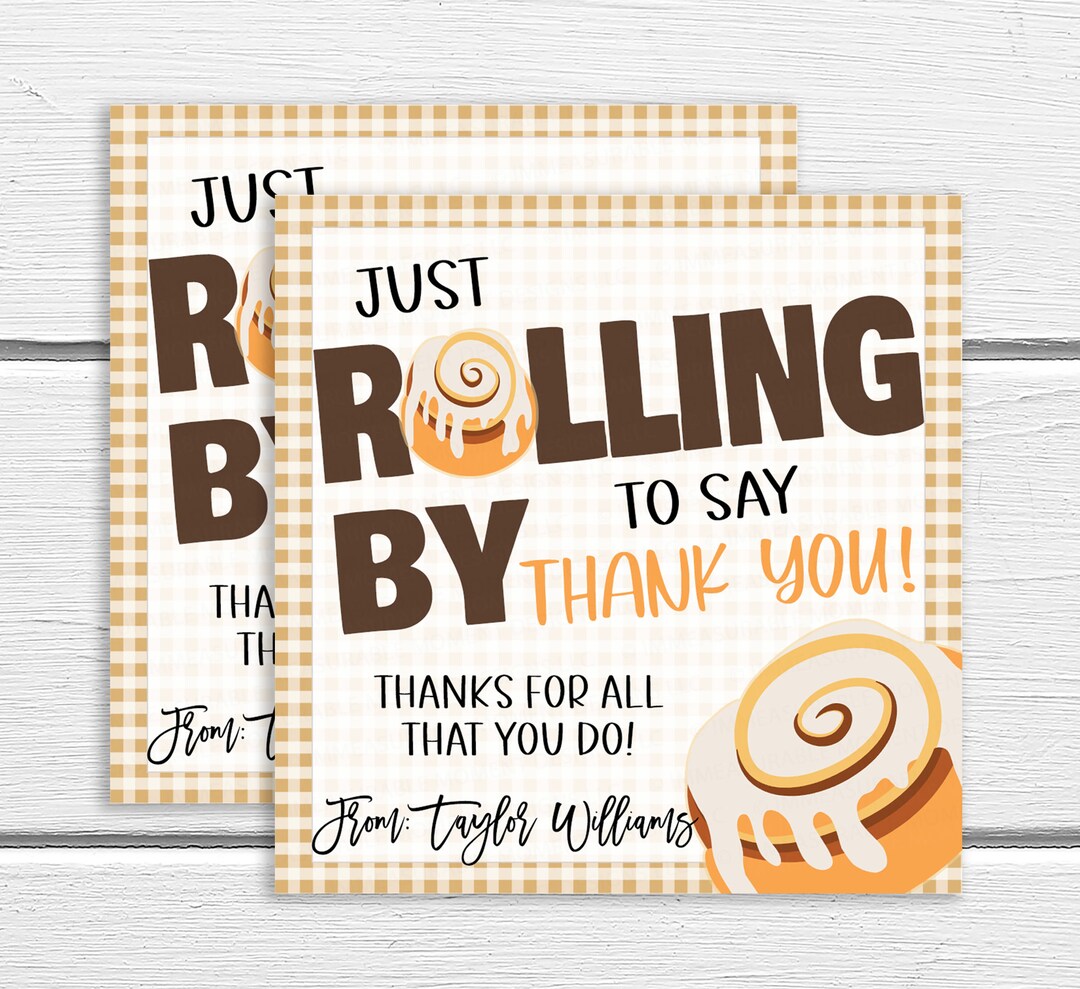 Cinnamon Roll Gift Tag, Rolling by to Say Thank You, Bakery Label ...