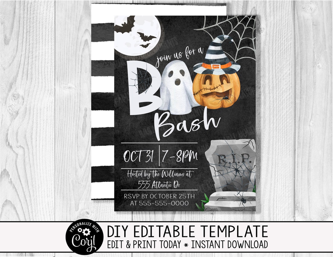 EDITABLE Halloween Boo Bash Party Invitation/flyer, Kids Halloween ...
