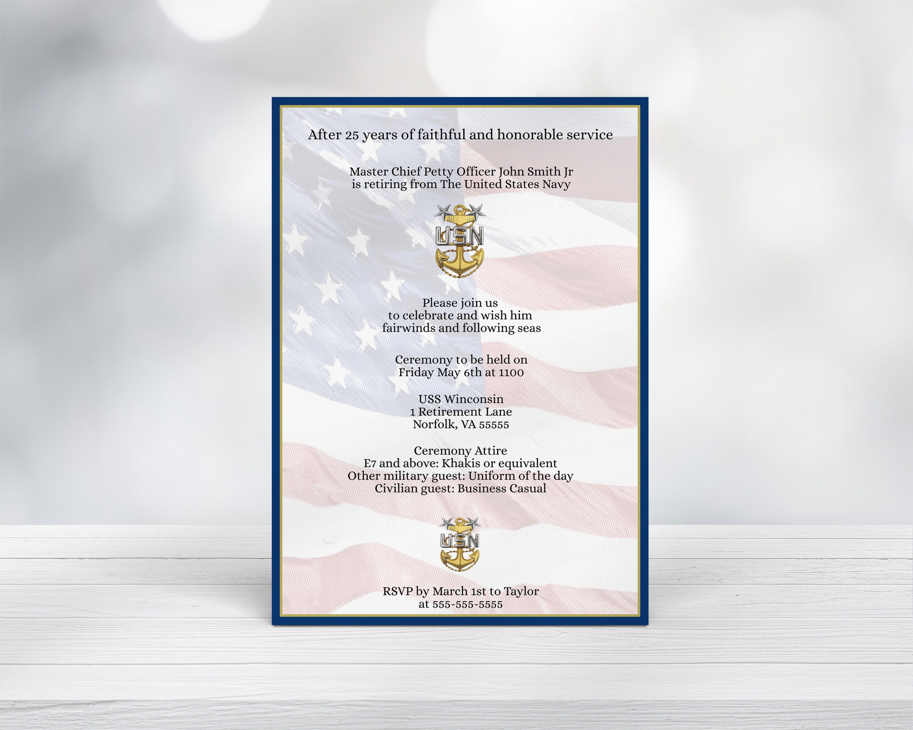 Editable E9 Master Chief Retirement Invitation, DIY US Navy Retirement ...
