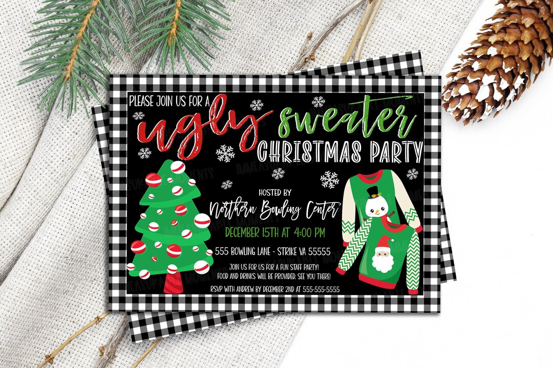 Ugly Sweater Christmas Party Invitation, Ugly Sweater Contest, Gift ...