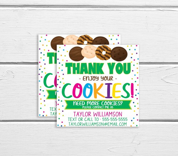 Scout Cookie Thank You Tags, Editable Girl Cookie Troop Booth Note ...