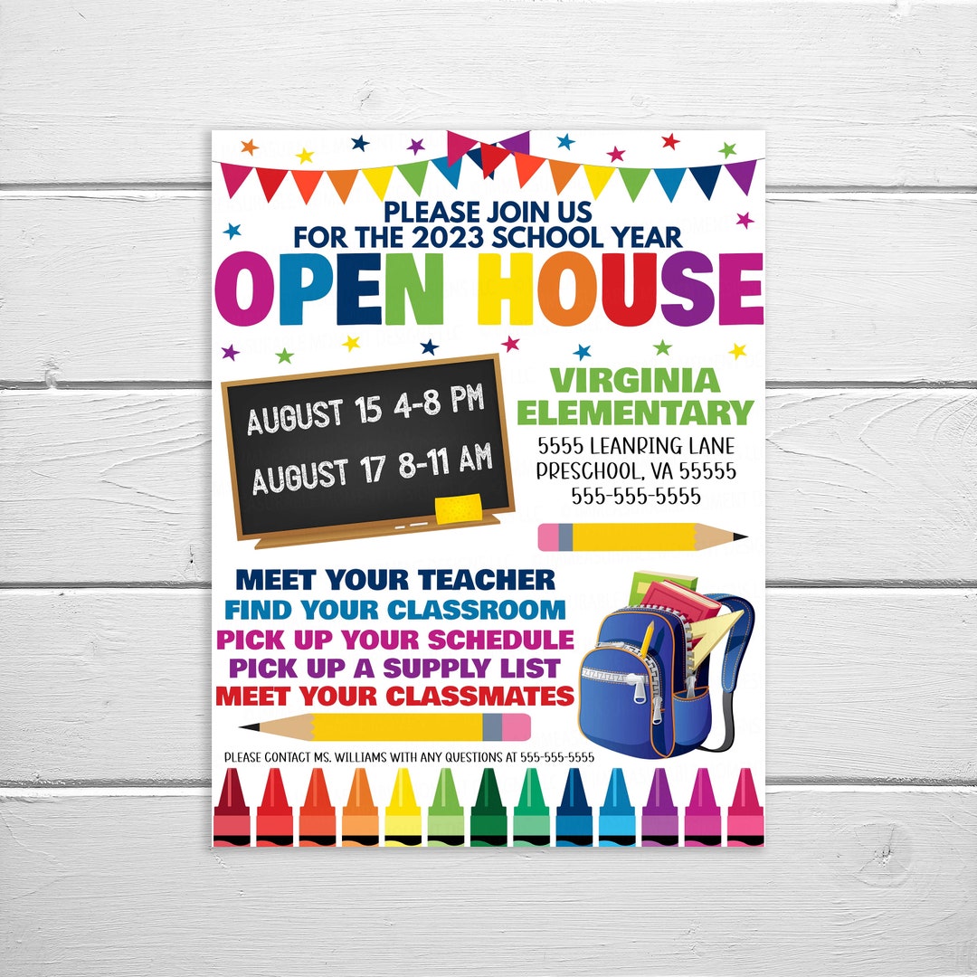 School Open House Flyer Editable Back to School Invite Meet - Etsy