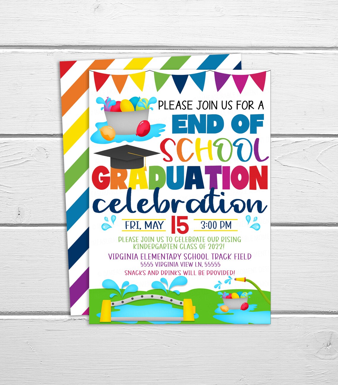 End of School Graduation Invitation, Celebration Party Invite, Water ...