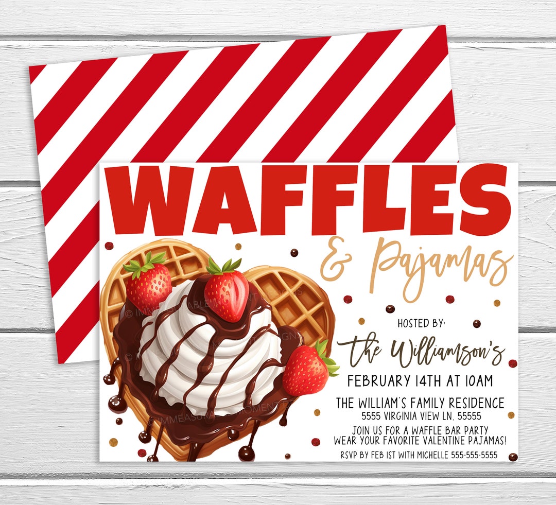 Valentine's Waffles Pajamas Party Invitation, Editable Birthday PJ ...