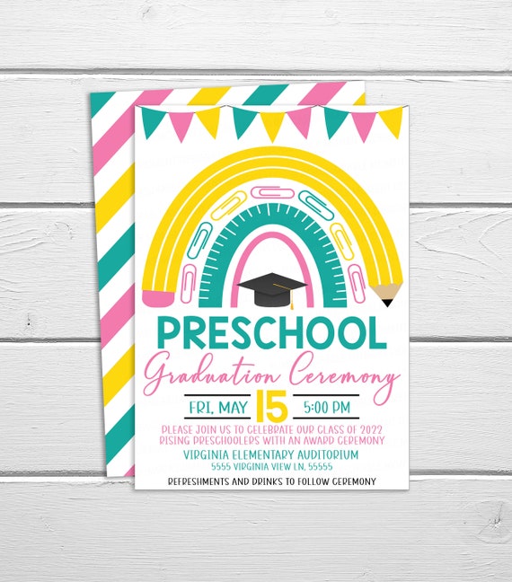 Editable Preschool Graduation Celebration Invitation, PreK Kindergarten ...