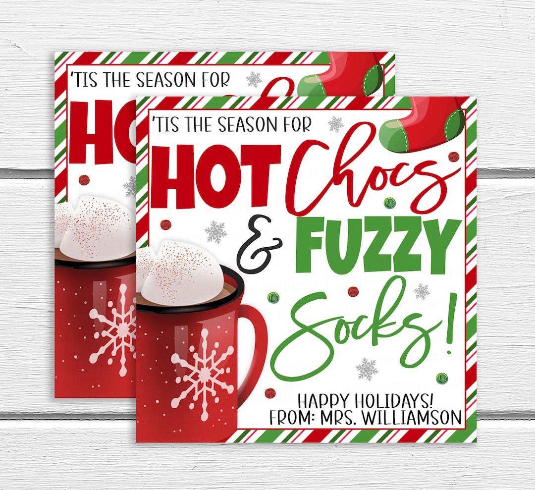 Christmas Gift Tags, Hot Chocs and Fuzzy Socks, Hot Chocolate, Teacher ...
