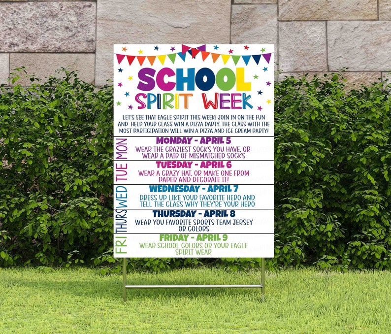 School Spirit Week Itinerary Schedule, School Event Daily Weekly ...