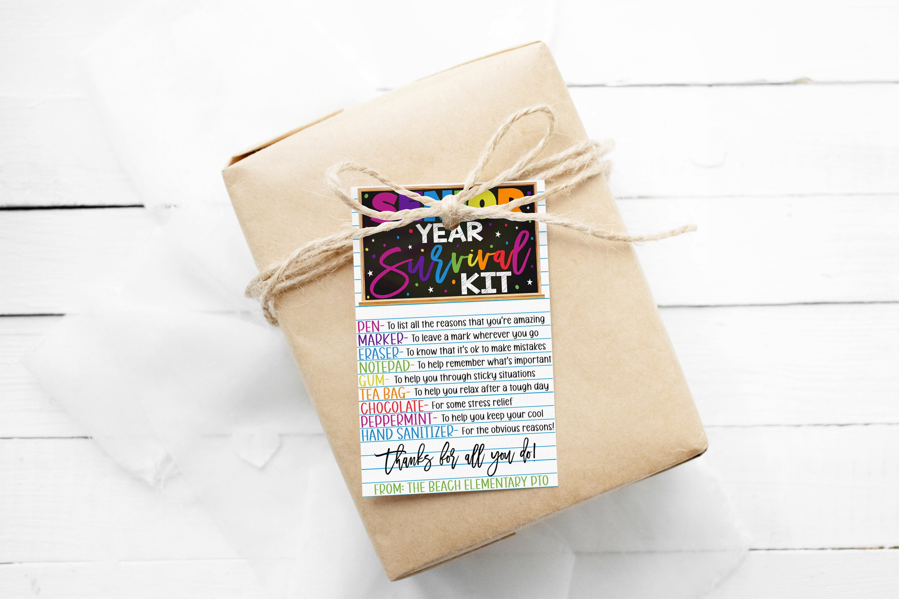 Senior Survival Kit Gift Tag, Welcome Back Gift for School Students ...