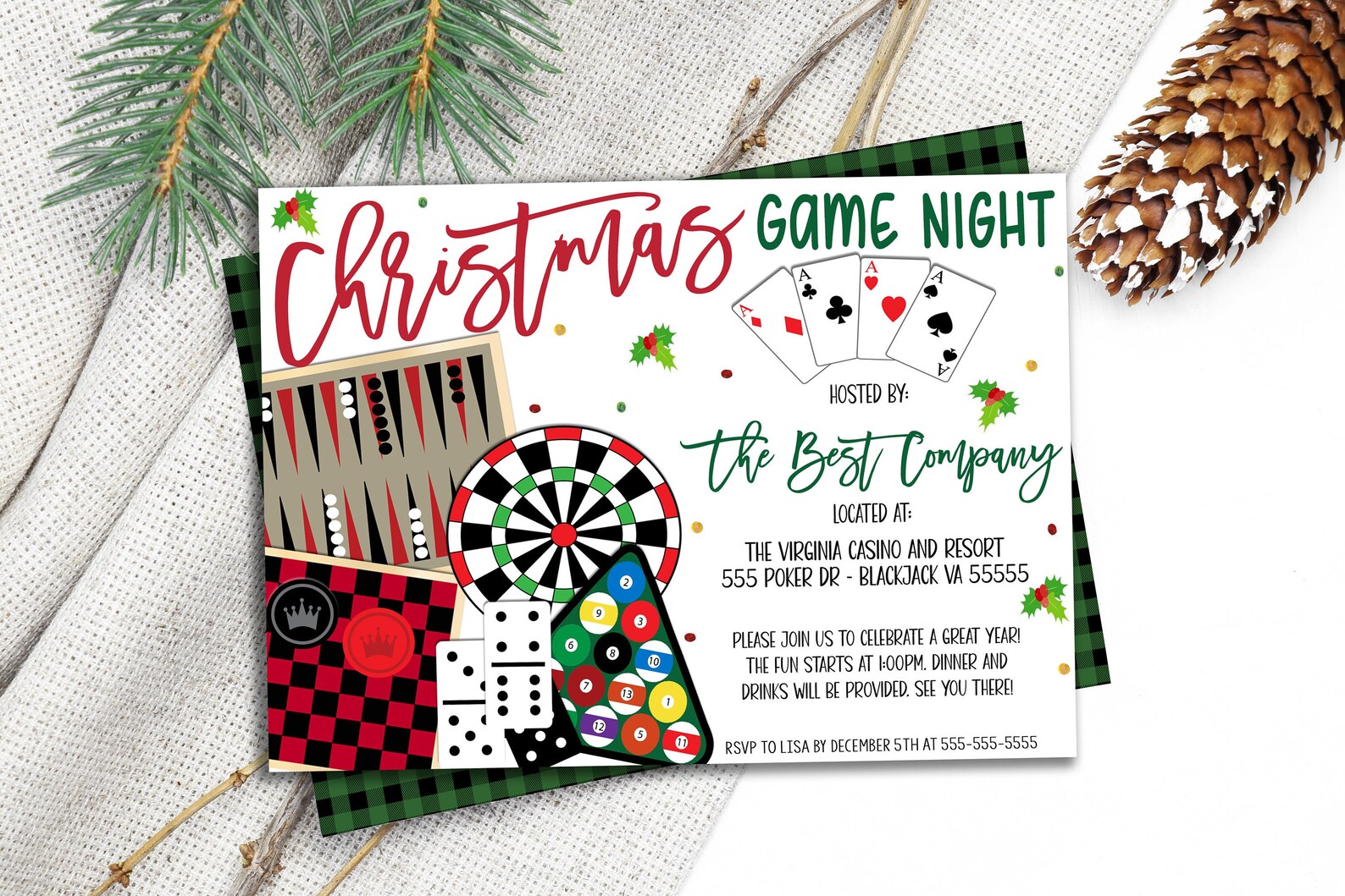 Christmas Game Night Party Invitation, Editable Cocktail Games Party ...